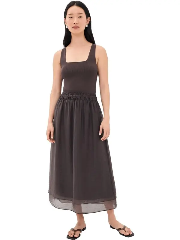 Vince Square Neck Mixed Media Dress - Iron