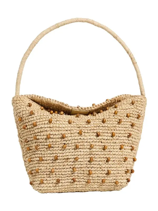 Madewell Raffia Woven Shoulder Bag With Beaded Embellishments - Natural Beaded Multi