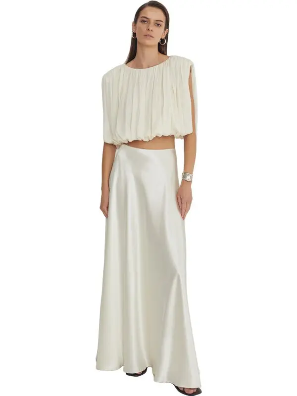 HEIRLOME Shirred Silk Draped Top With Padded Shoulders - Ivory