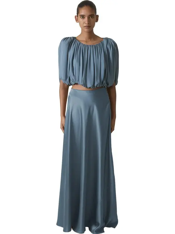 HEIRLOME Antonia Silk Satin Maxi Skirt - Dresden Blue