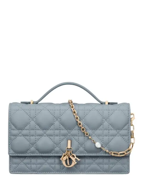 Dior Cannage Lambskin Top Handle Clutch - Gray