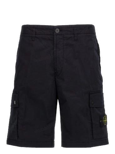 Stone Island Knee-length Cargo Shorts With Logo Badge - Blue