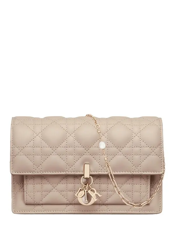 Dior Quilted Pouch With Chain - Light Beige