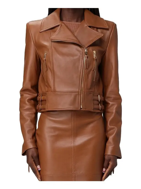 Elisabetta Franchi Belted Leather Jacket - Brown