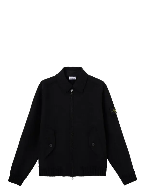 Stone Island Logo Patch Zip-up Jacket - Black