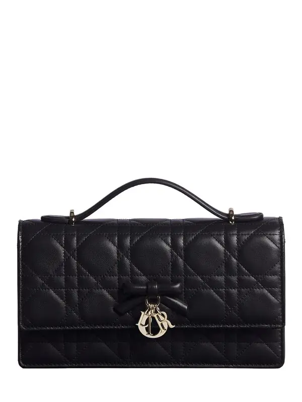 Dior Quilted Cannage Leather Mini Bag With Bow Detail - Black