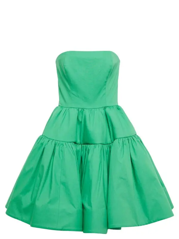 Oscar De La Renta Strapless Cotton Poplin Tiered Mini Dress - Green