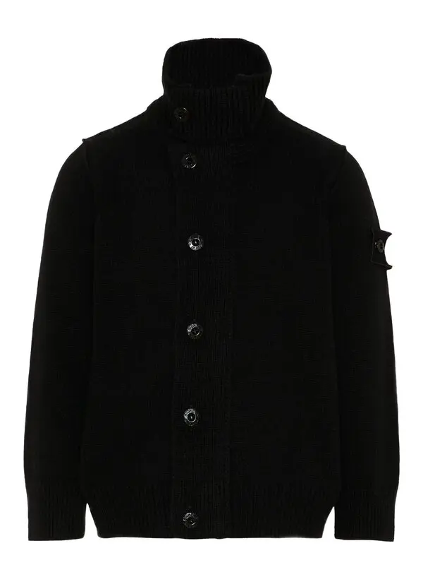 Stone Island High Neck Button-up Sweater - Black