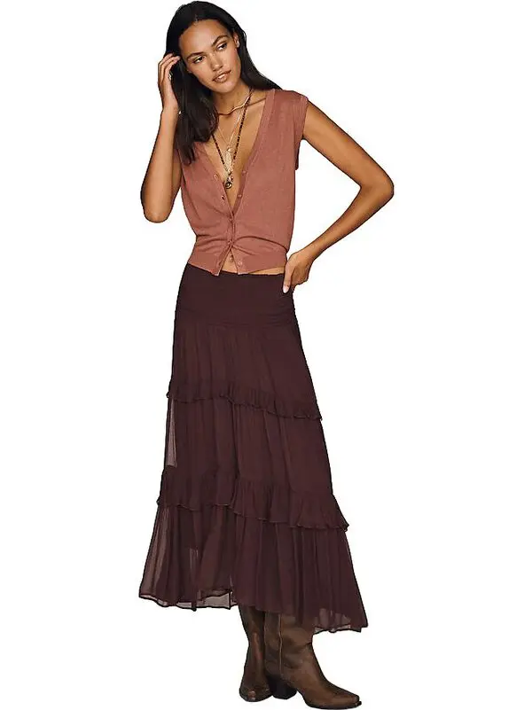 Anthropologie Tiered Ruffle Maxi Skirt - Fudge
