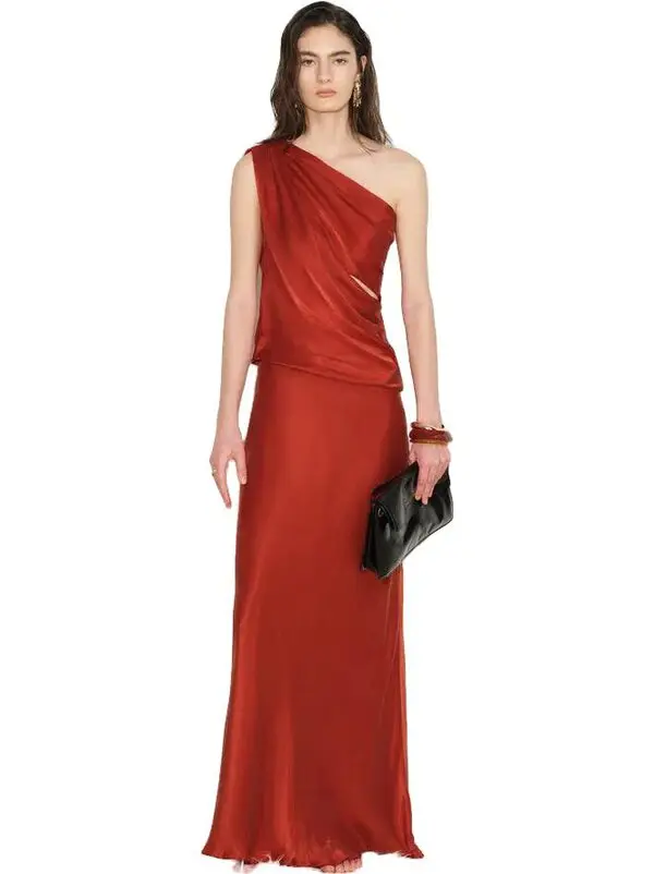 Fabrique Aurora Draped One Shoulder Top And Skirt Set - Red