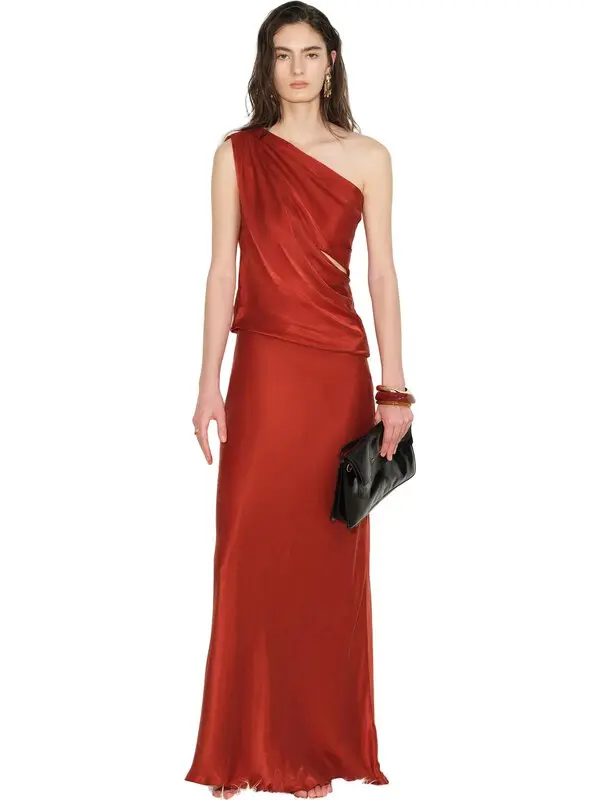 Fabrique Aurora Draped One Shoulder Top And Skirt Set - Red