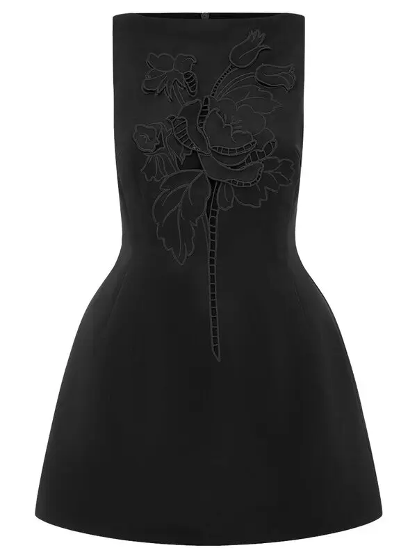 LEO LIN Ali Appliqué Boat Neck Mini Dress - Ebony