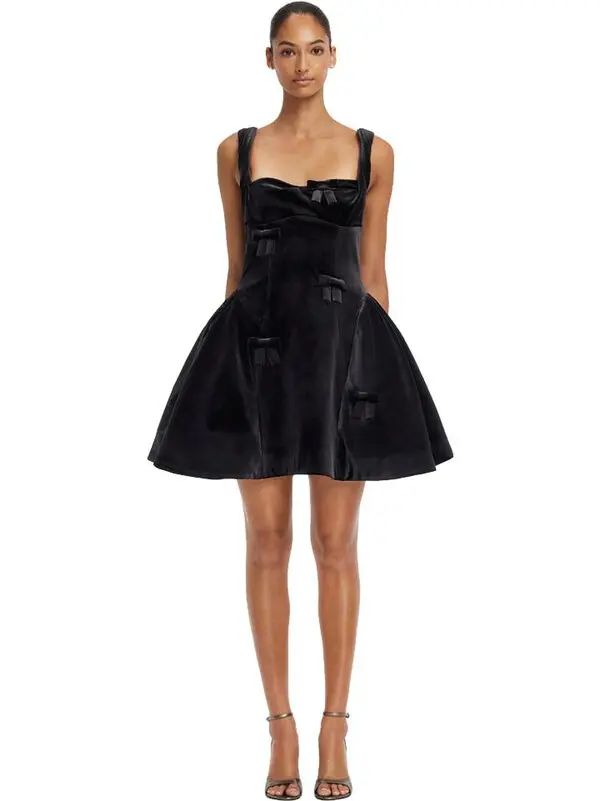 LEO LIN Ariel Velvet Bow Mini Dress - Ebony