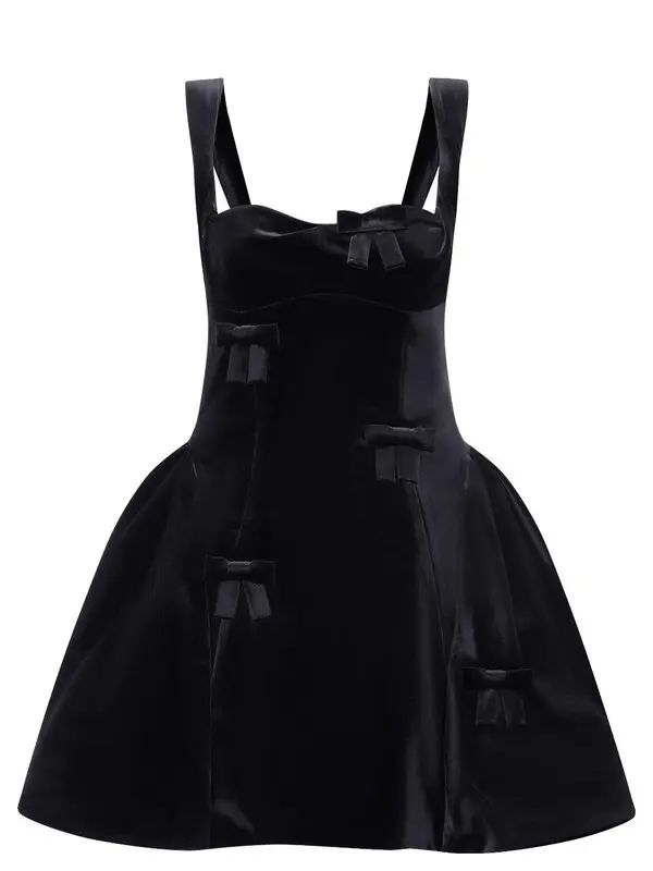 LEO LIN Velvet Bow Mini Dress - Ebony