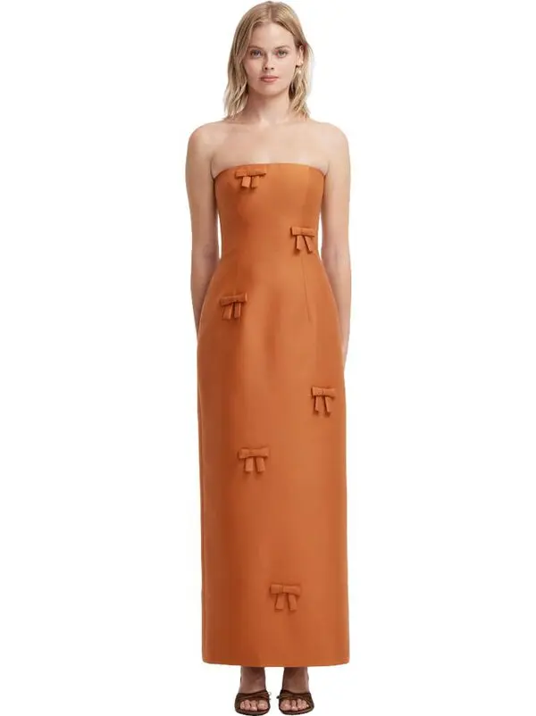 LEO LIN Rayna Bow Bustier Maxi Dress - Ochre