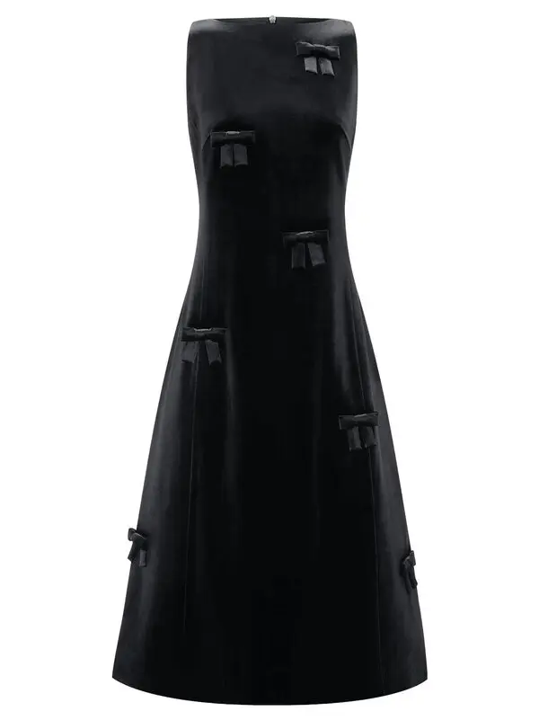 LEO LIN Cleo Velvet Bow Sleeveless Midi Dress - Ebony