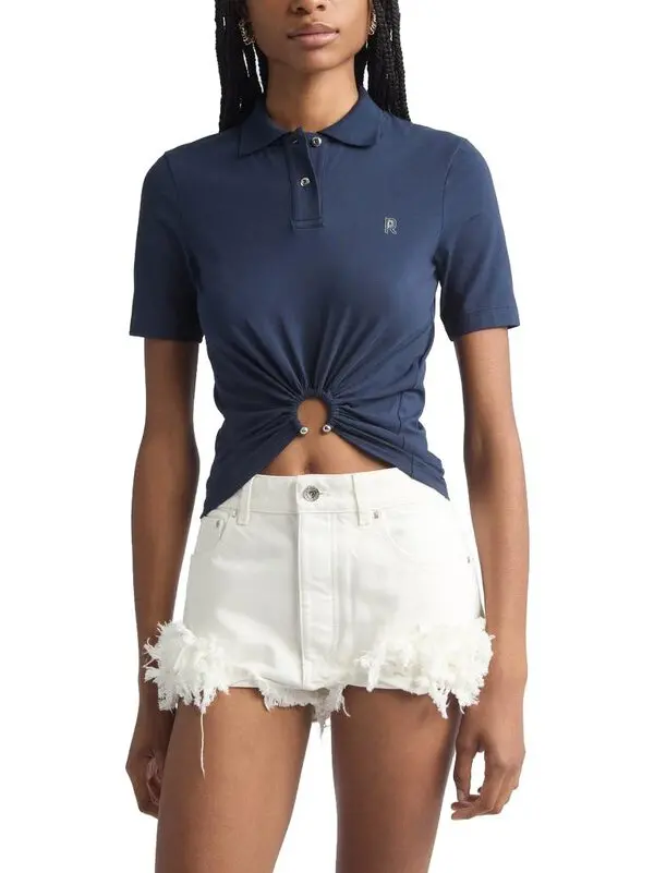 Rabanne Pierced Stretch Cotton Polo - Deep Navy
