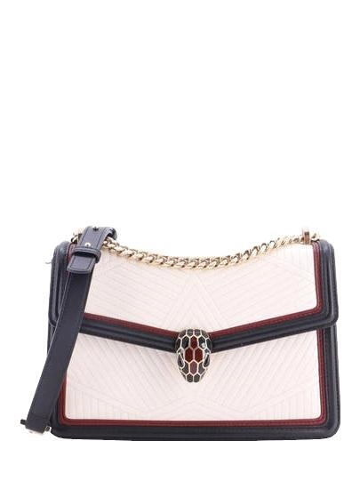 BVLGARI Serpenti Forever Shoulder Bag Quilted Leather - White