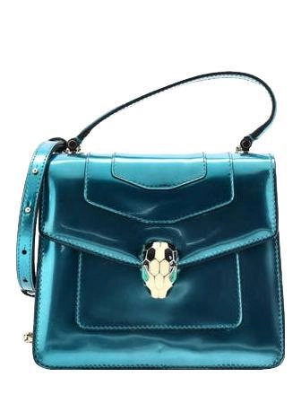 BVLGARI Serpenti Forever Top Handle Bag Patent Small - Blue