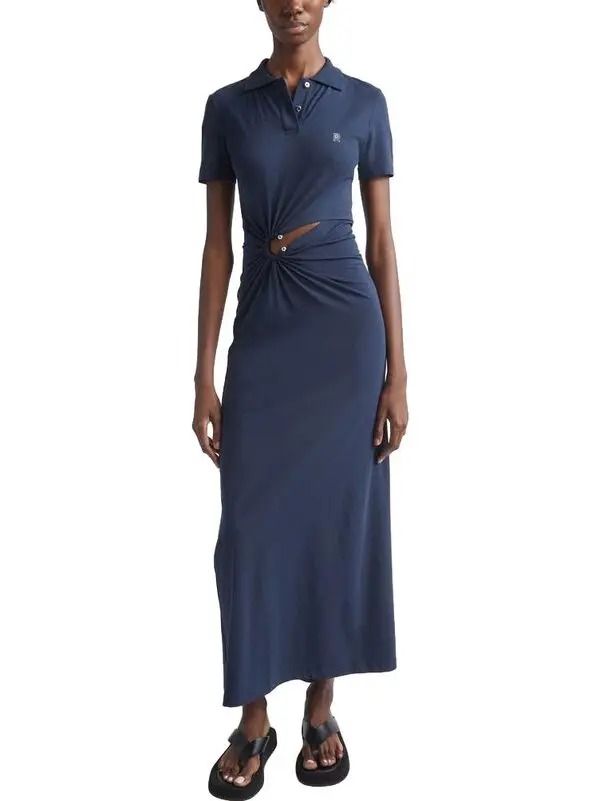 Rabanne Piercing Cotton Jersey Maxi Polo Dress - Deep Navy