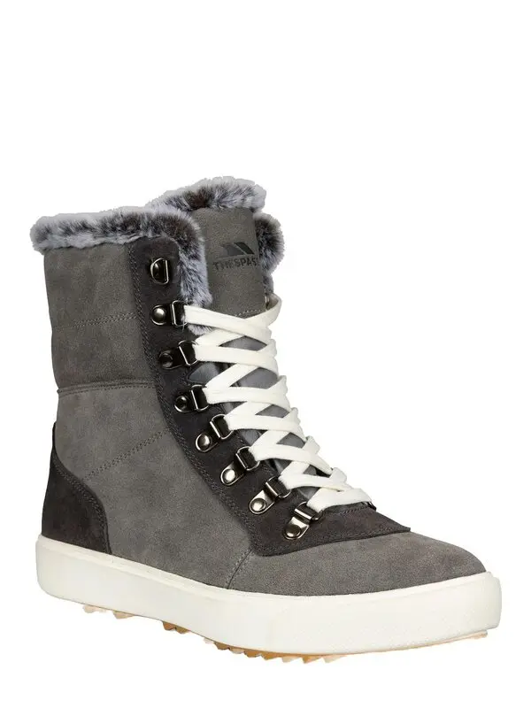 TRESPASS Korinna Suede Lace Up Snow Boots - Gray
