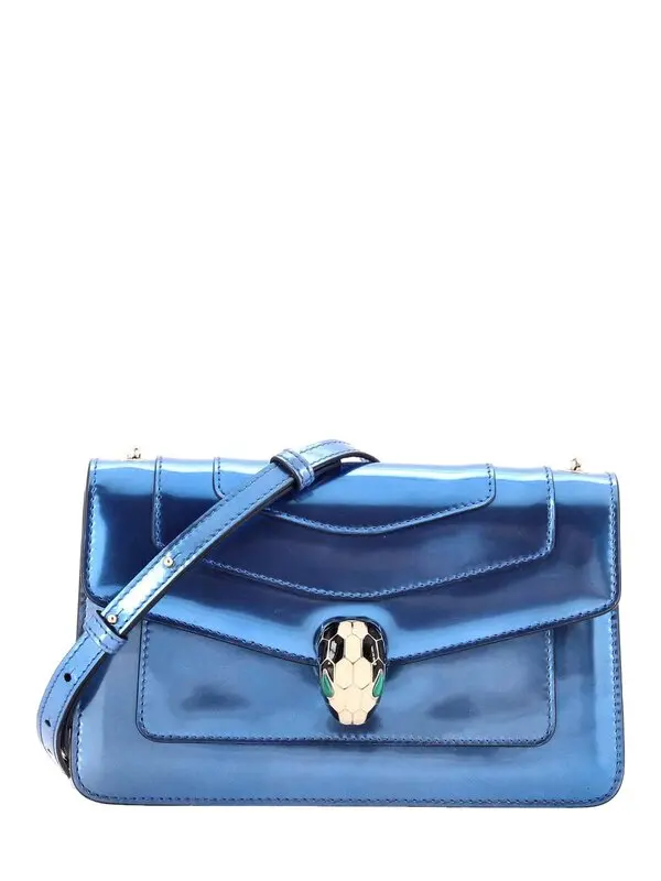 BVLGARI Serpenti Forever Shoulder Bag Metallic Leather Small - Blue