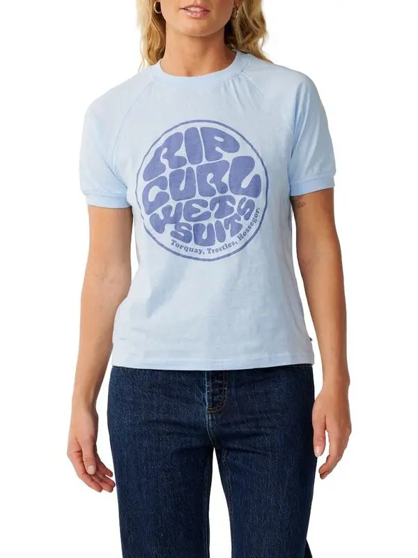 Rip Curl Wettie Graphic Ringer T-shirt - Sky Blue