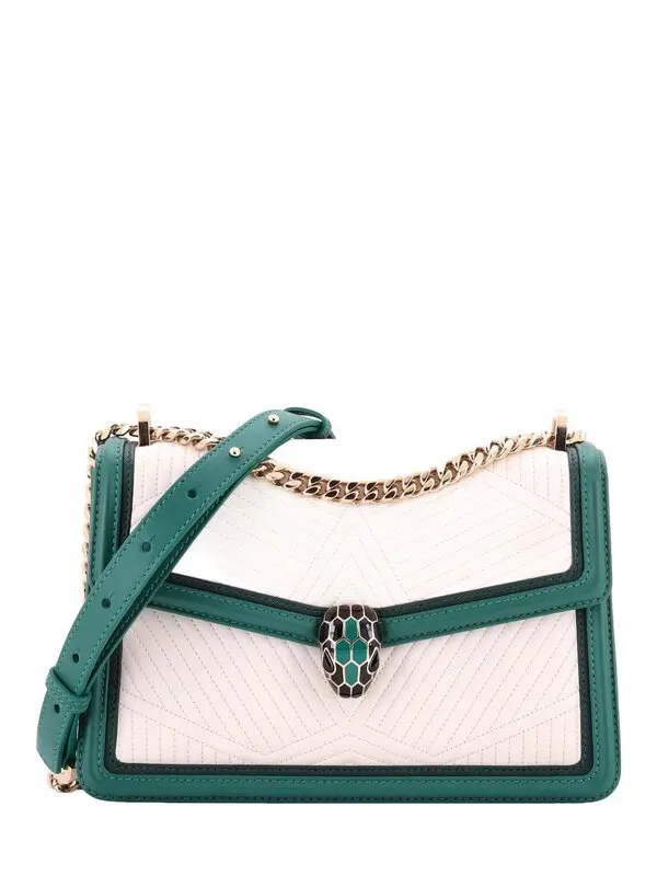 BVLGARI Serpenti Forever Shoulder Bag Quilted Leather - White