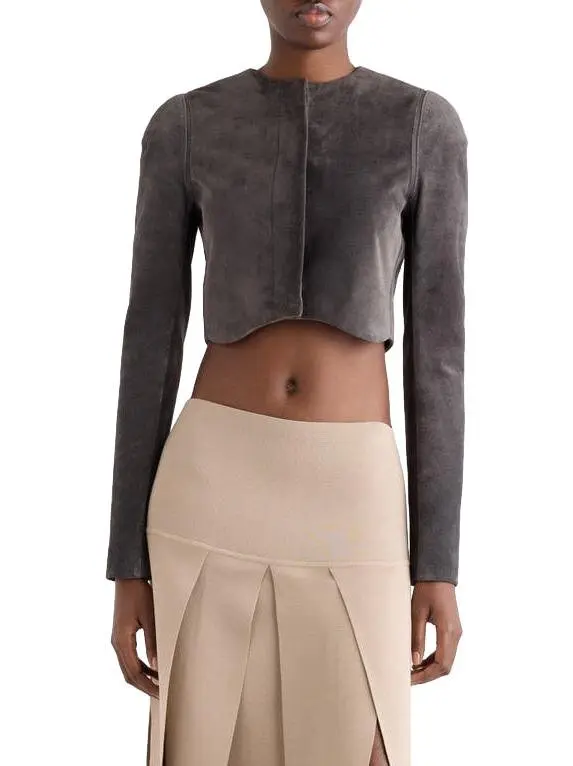 Alaïa Cropped Suede Jacket - Gris
