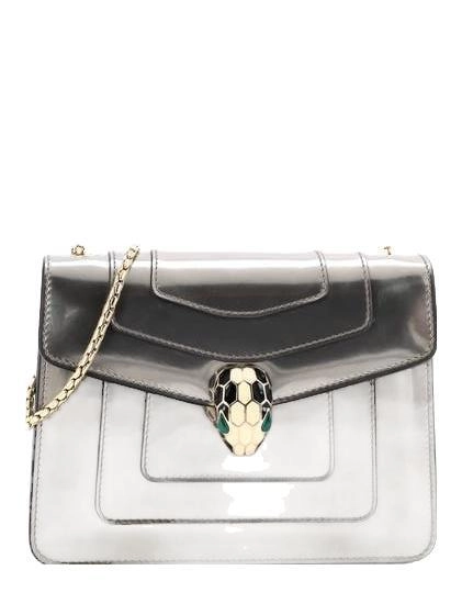 BVLGARI Serpenti Forever Square Shoulder Bag Metallic Leather Small - Grey