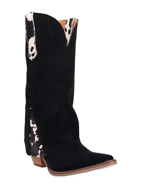 DINGO Wild Thang Western Boot With Leopard Print Accents And Whipstitch Trim - Black