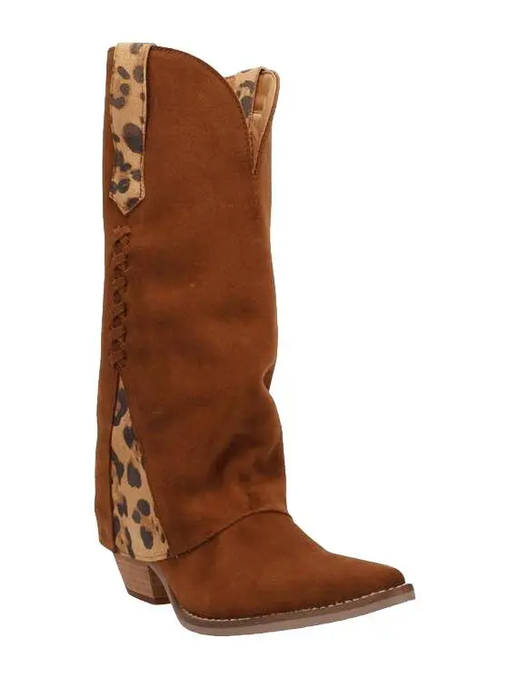 DINGO Wild Thang Western Boot With Leopard Print Accents And Whipstitch Trim - Camel