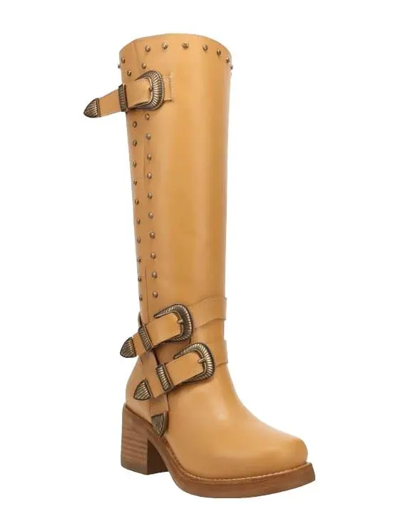 DINGO Fillmore Studded Knee High Boots With Buckle Hardware - Plantain