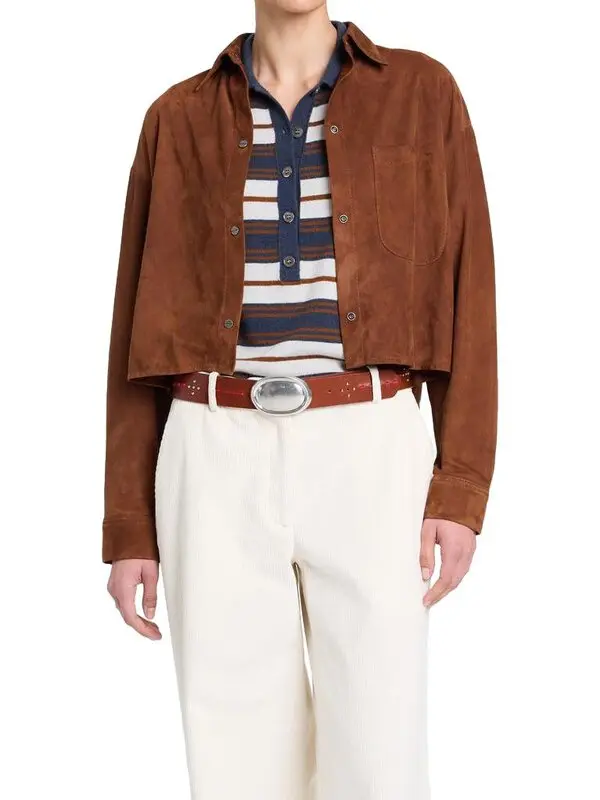 TWP Little Big Joe" Cropped Wool Blend Shirt - Cigar