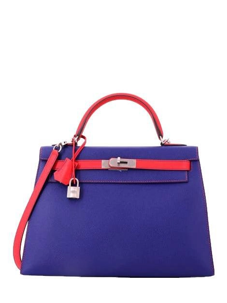 Hermès Kelly Handbag Bicolor Epsom With Brushed Palladium Hardware 32 - Blue