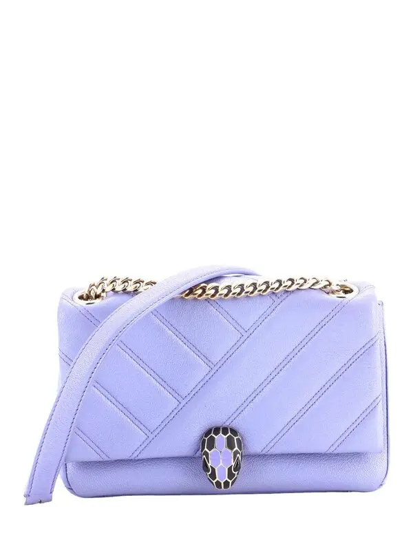 BVLGARI Serpenti Cabochon Shoulder Bag Diagonal Quilted Leather Small - Metallic Silver