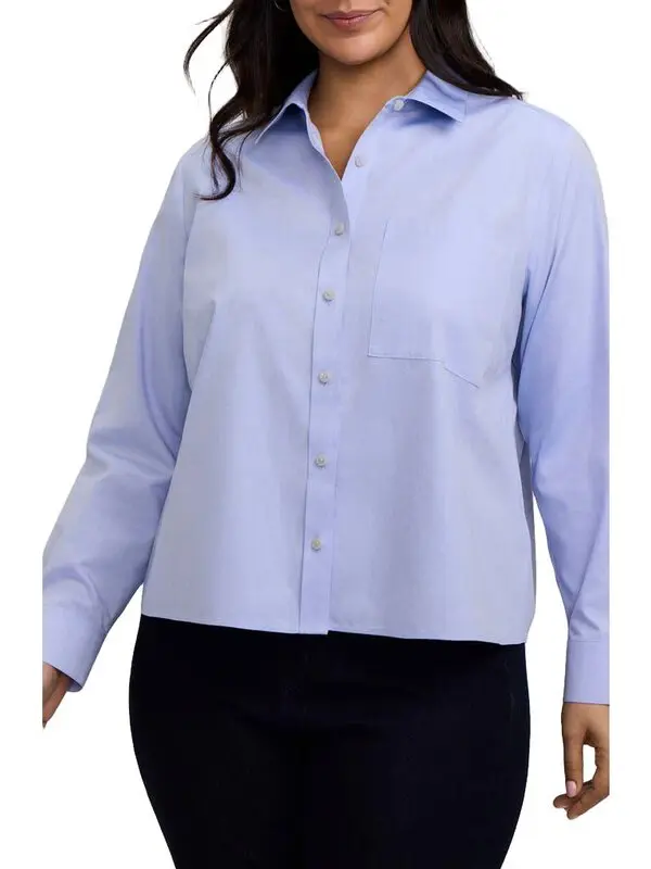 Foxcroft Jodie Cotton Button-up Shirt With Spread Collar And Pocket - Blue Wave