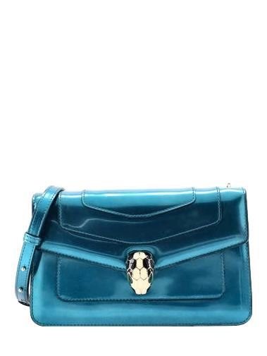 BVLGARI Serpenti Forever Shoulder Bag Metallic Leather Small - Blue