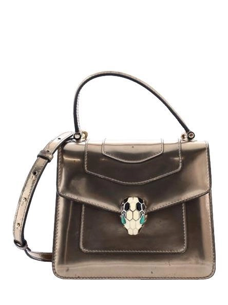 BVLGARI Serpenti Top Handle Bag Patent Small - Metallic Silver