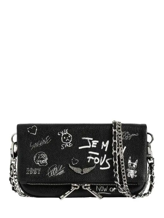 Zadig&Voltaire Rock Nano Arty Tag Leather Crossbody Bag - Black