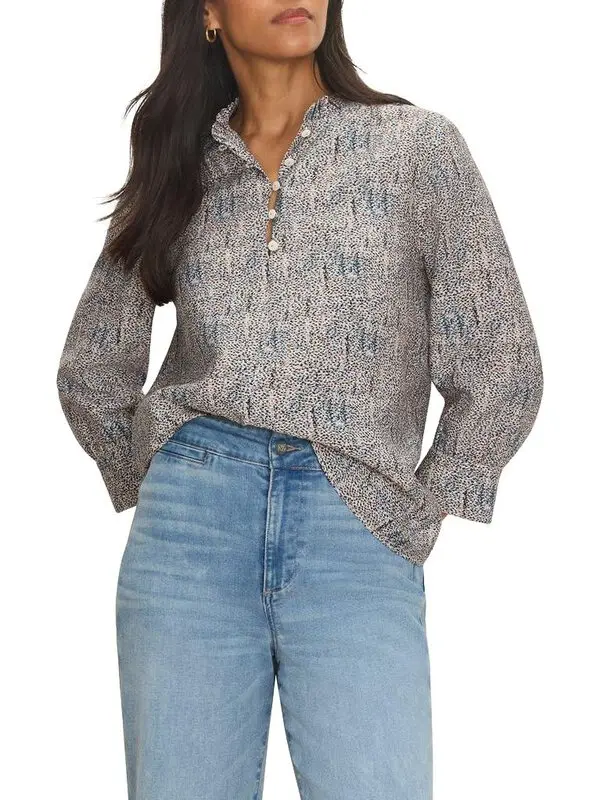 NIC+ZOE Sun Speckle Ruffle Neck Top - Neutral Multi