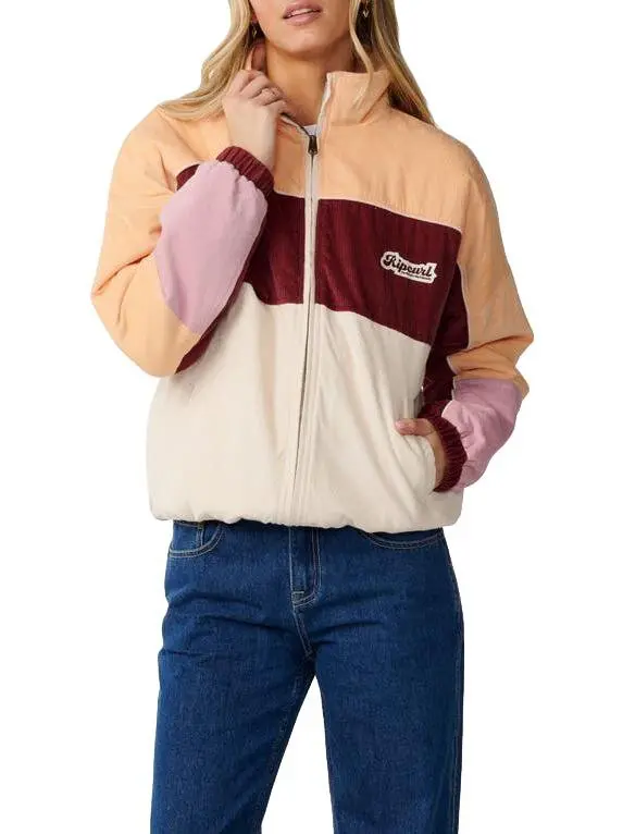 Rip Curl Keepsakes Colorblocked Corduroy Bomber Jacket - Bone