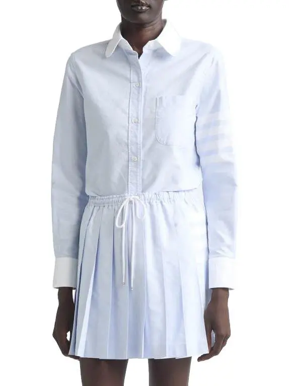 Thom Browne Cotton Oxford Shirt With Peter Pan Collar - Light Blue