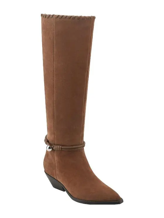 Marc Fisher Ainsley Knee High Suede Boots With Stud Detailing - Medium Natural