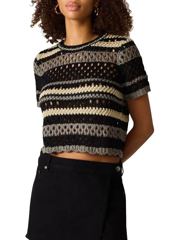 Steve Madden Wila Striped Open Knit Crop Sweater - Multi