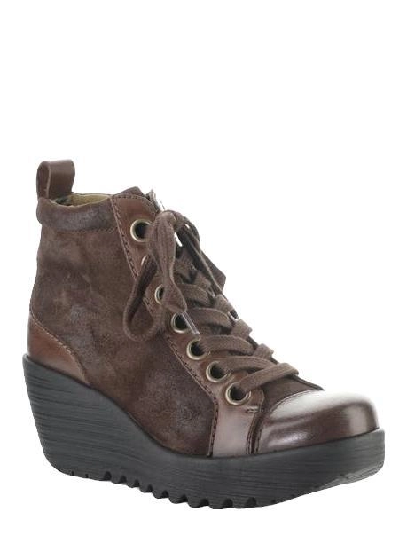 Fly London Lace Up Wedge Bootie - Brown/expresso
