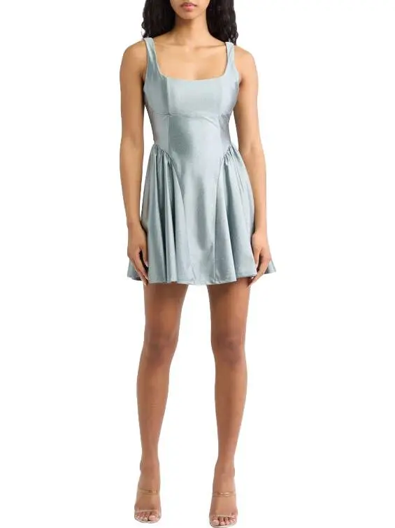 EMERALD SUNDAE Glitter Sleeveless Satin Fit & Flare Dress - Slate