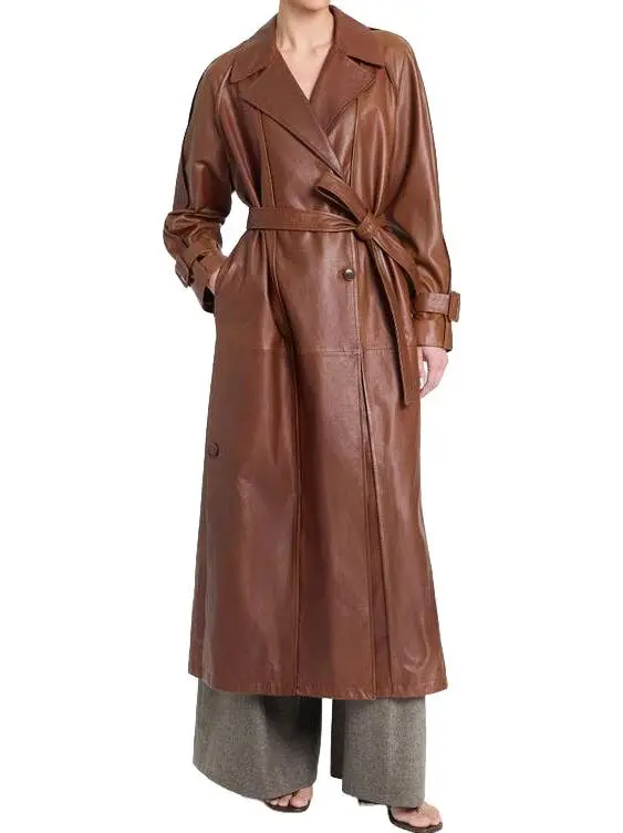 TWP Unfinished Business Leather Trench Coat - Cigar