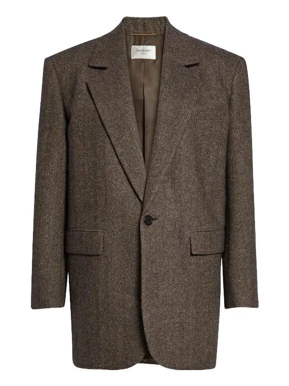 Saint Laurent Wool Herringbone Jacket - Brown