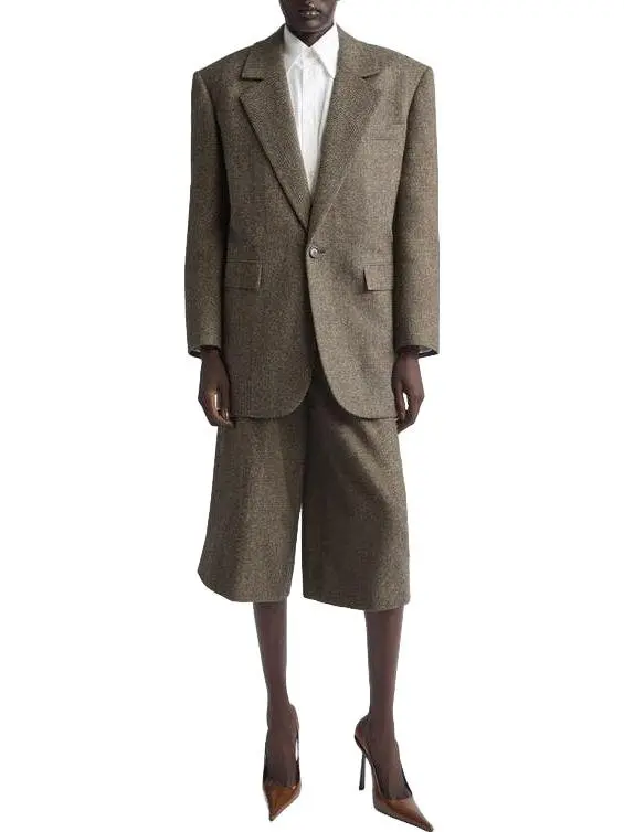 Saint Laurent Wool Herringbone Long Jacket - Brown